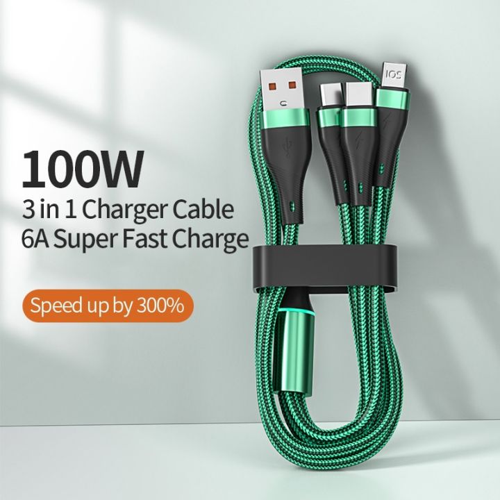 Cáp Sạc Siêu Nhanh 100W Cáp Sạc 6A 3 Trong 1 Cáp Micro Usb/Type-C/Cho ...