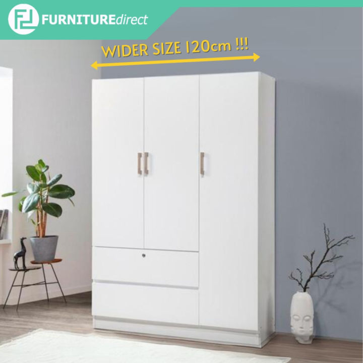 LOFT Design ALVA 120cm 3 Door 2 Drawers Wardrobe With Key Lock-White ...