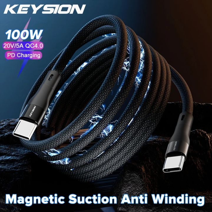 KEYSION Magnetic Suction Anti Winding 100W USB C to USB Type C PD Fast ...