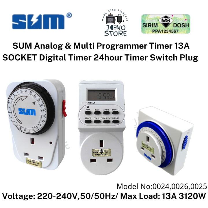 SUM Analog & Multi Programmer Timer 13A SOCKET Digital Timer 24hour ... SUM Analog & Multi Programmer Timer 13A SOCKET Digital Timer 24hour ...