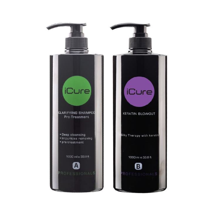 iCure Keratin Blowout Set(clarifying shampoo 1000ml+ keratin blowout ...