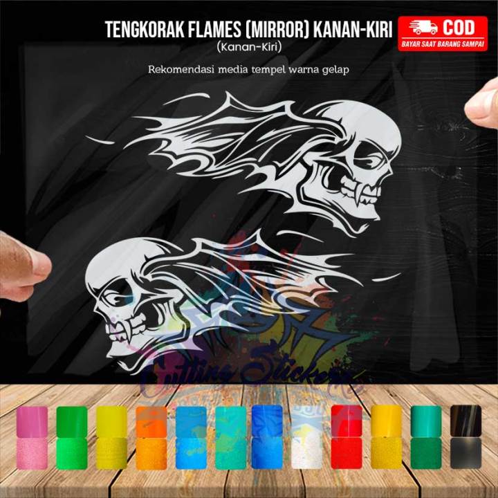 Tengkorak Flames Cutting Sticker Variasi Motor Mobil Skull Timbul Keren ...
