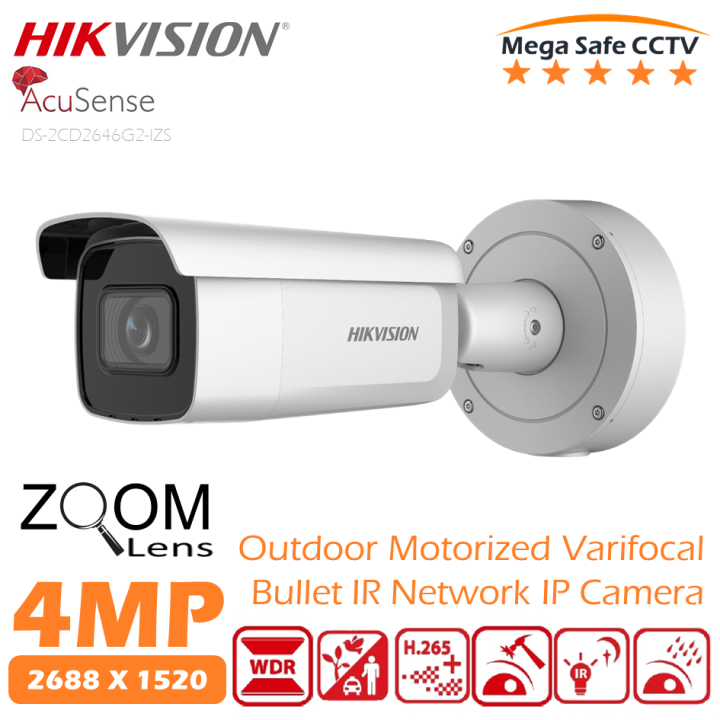 Hikvision 4MP Outdoor AcuSense Motorized Varifocal Bullet IP Network Camera, False Alarm Filter ...