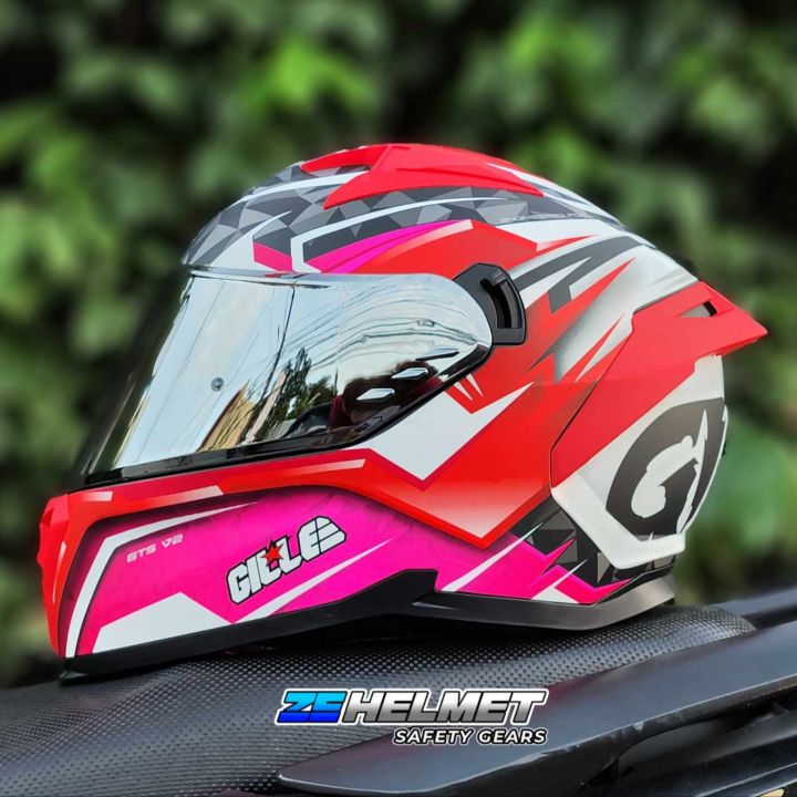 GILLE GTS-V2 SYNTH (Matte Red/White) FULL FACE - DUAL VISOR (with FREE ...