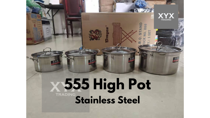 555 Stainless Steel High Pot with Glass Lid Thick High-Quality Cookware ...