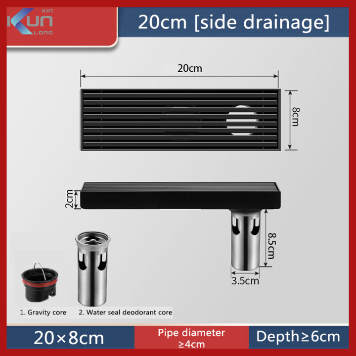 K8223B Bathroom Titanium Black Rectangular Floor Drain Household Anti ...