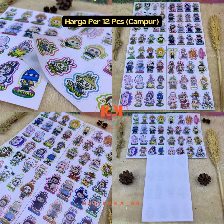 (12 LEMBAR) STICKER MINI KARAKTER KARTUN LABUBU / STIKER BUKU LABUBU ...