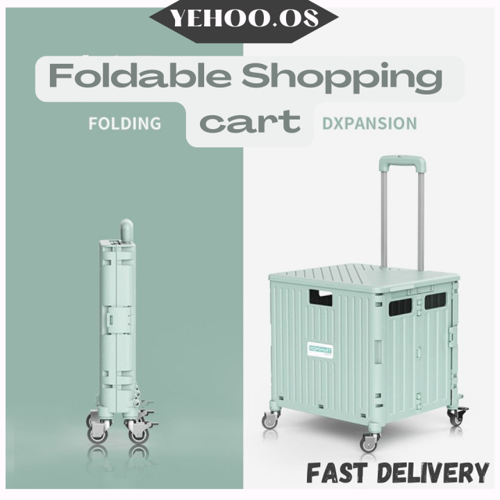 Yehoo | 75L Foldable Shopping Trolley Cart 2 8 Wheels Trolley Stairs ...