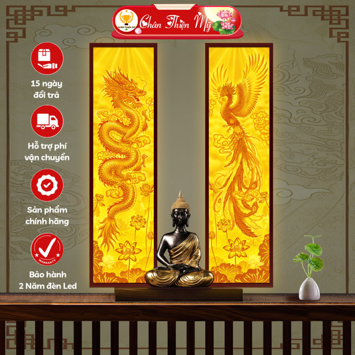 Đèn Thờ Bộ Đôi Hoa Sen Long Phụng In Trúc Chỉ CHÂN THIỆN MỸ, Trang Trí ...