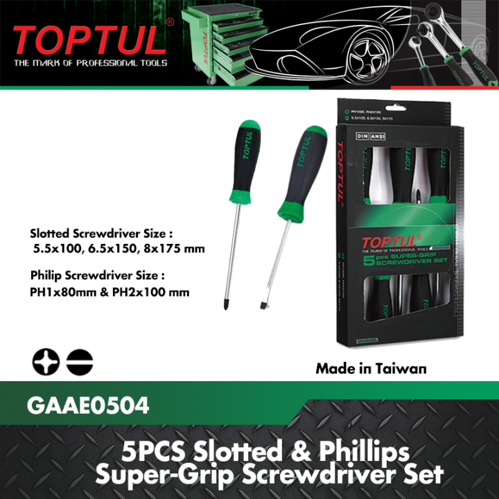 Toptul Slotted & Phillips Super Grip Screwdriver Set | Lazada PH