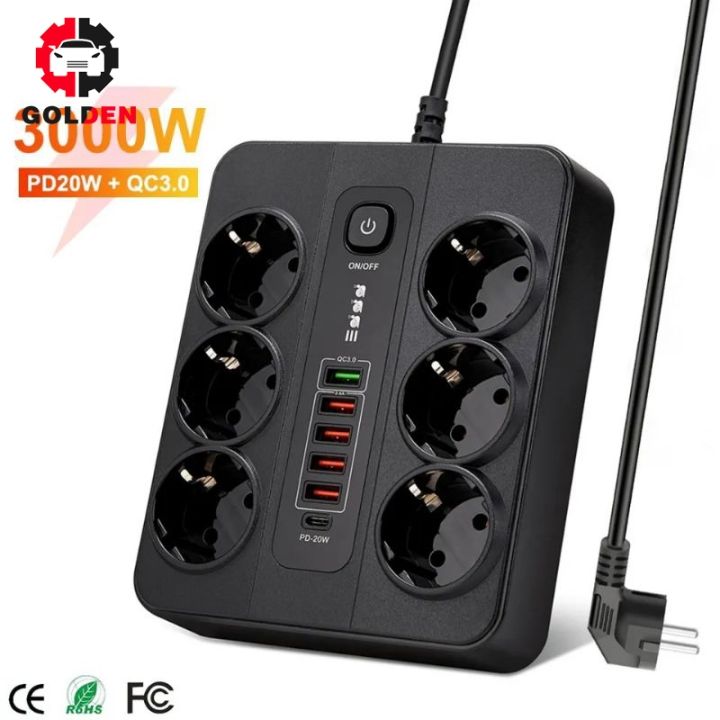Stop Kontak Smart Power Strip Socket Colokan Listrik 6 Socket 6 USB QC3 ...
