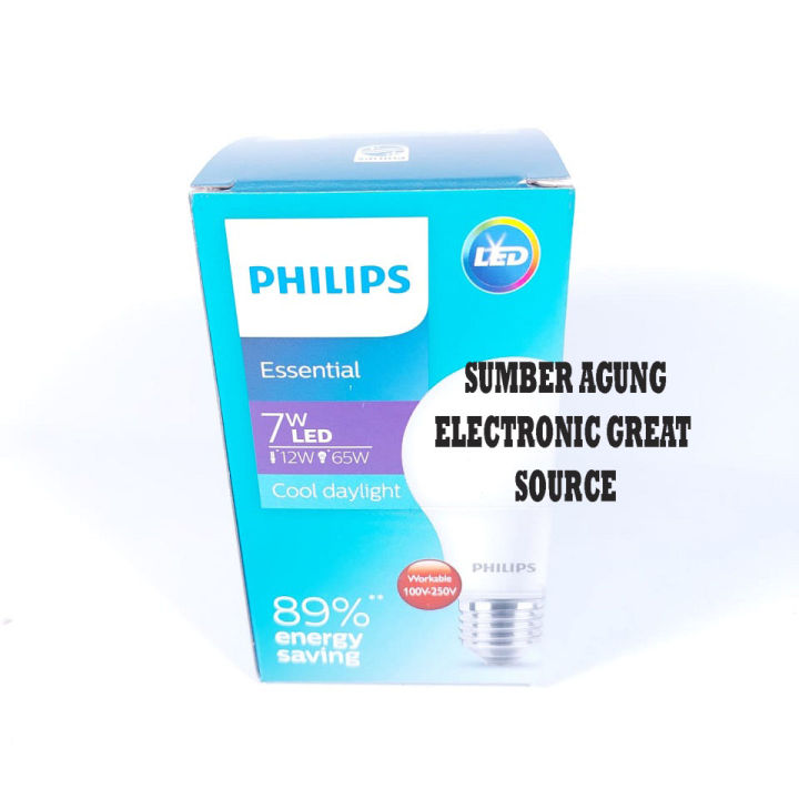 Lampu LED Philips Essential 7W 7 Watt Dus Biru Muda cahaya Putih Cool ...