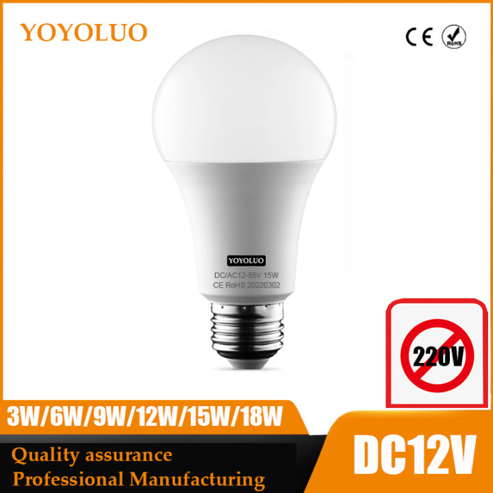 LED Bulb E27 DC 12V 3W 6W 9W 12W 15W 18W Cold/Warm White Lamp For Solar ...