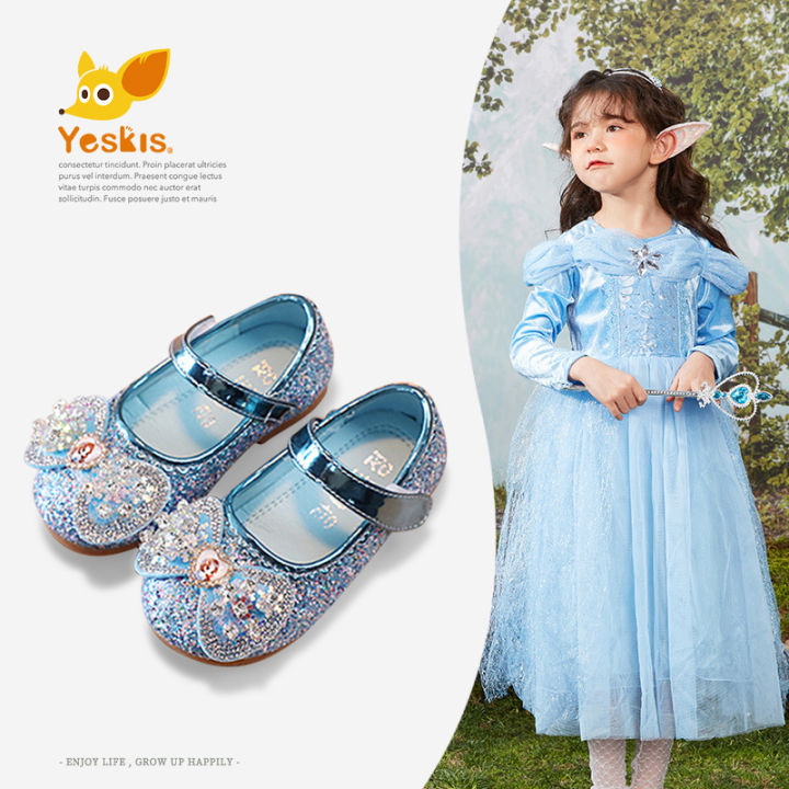 【Yeskis】 เด็กสาวเต้นรำรองเท้าแต่งงานรองเท้าเจ้าหญิงรองเท้าแบนเลื่อมโบว์ ...
