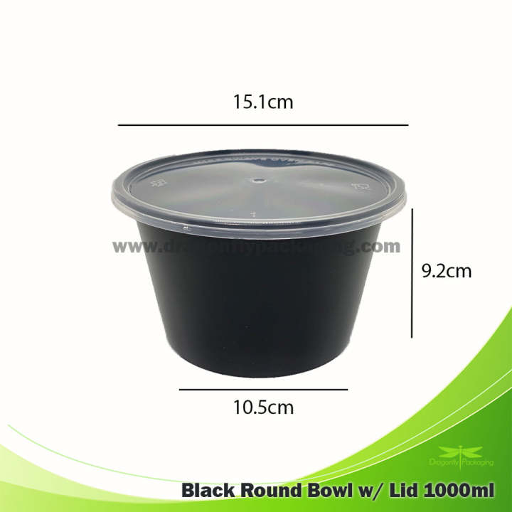 [Wholesale] Dragonfly 1000ml Black Round Microwavable Container with ...