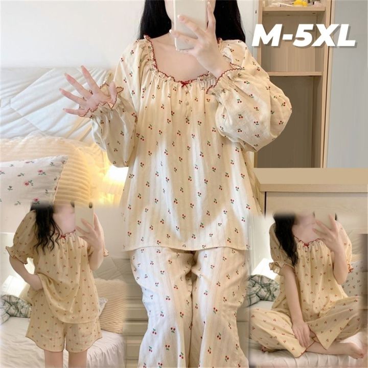 YTFU Cherry Sleepwear Women Pajama Sets Korean Piiama Sets 2 Pieces ...