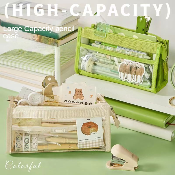 Pencil Case Transparent Large Capacity Pen Bag Stationery Pouch Bag ...