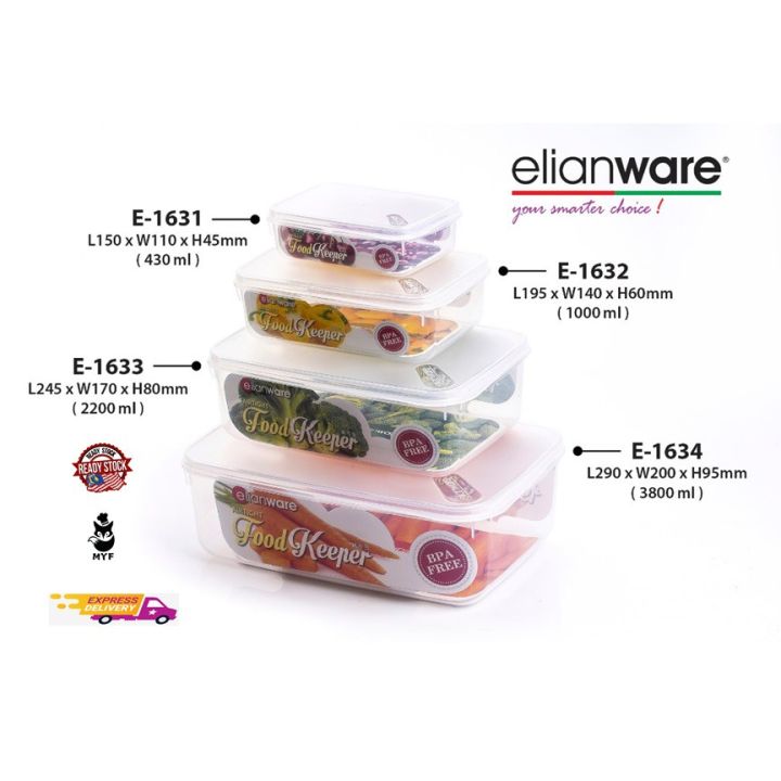 Elianware E-1631 E-1632 E-1633 E-1634 Stackable Plastic Food Containers ...