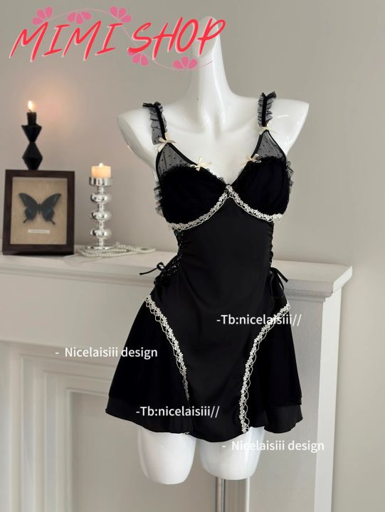 MIMI SHOP ชุดนอนเดรส ผ้าซาติน สายเดี่ยวเว้าเอว ผูกเอว ผ้าดีใส่สบาย M ...