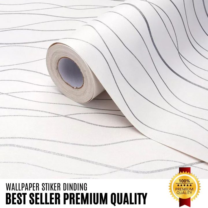 COD Terlaris Wallpaper Sticker Dinding Motif Wave Garis Salur Putih Silver Minimalis Wallpaper ...