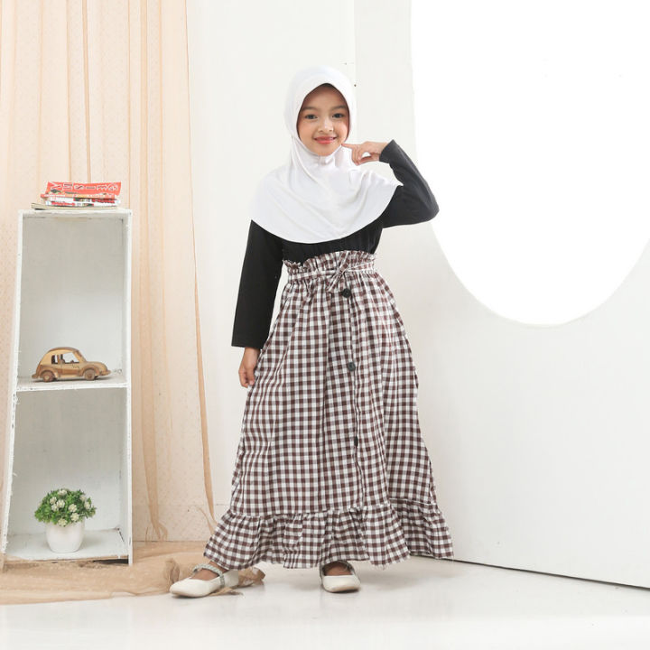 Rok Kotak Kotak Panjang Rok Panjang Wanita Maxy Terbaru Motif Kotak Kekinian Zara Skirt Ruffle ...