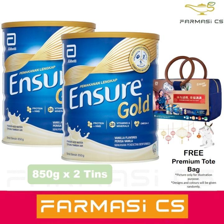 Abbott Ensure Gold Vanilla 850g x 2 Tins (TWIN) FREE Festive Bag EXP:08/2024 [powdered milk ...