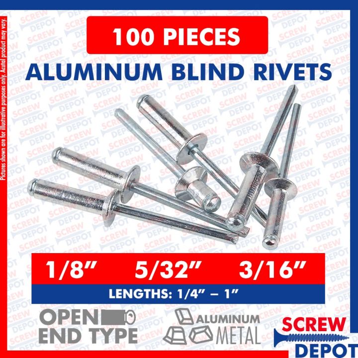 100 PCS Blind Rivets Aluminum 1/8 5/32 3/16 also Pop Rivets Screw Depot ...