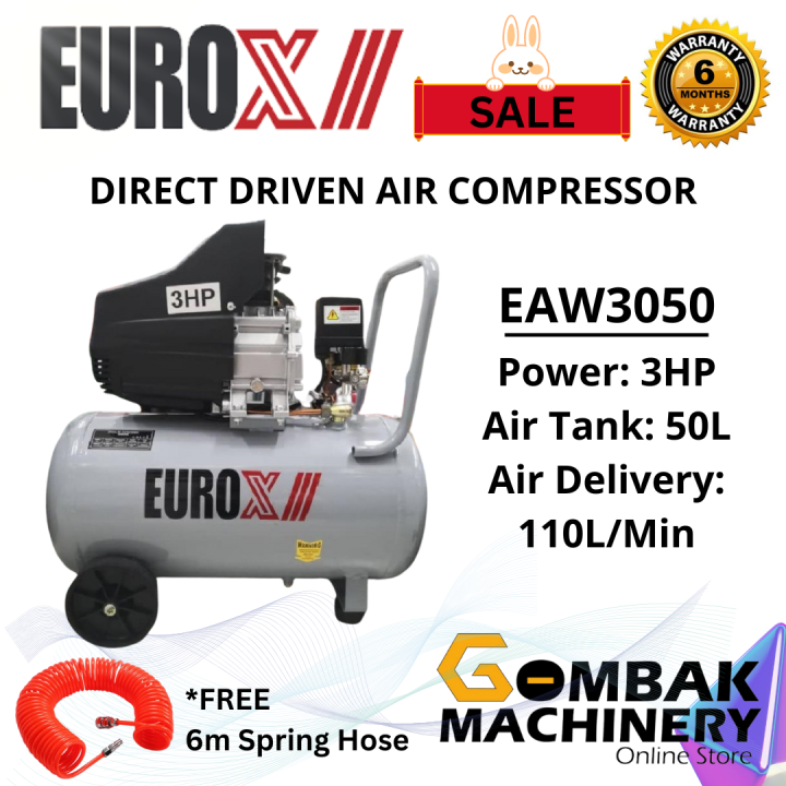EUROX EAX-3050/EAW3050 3HP 50L Direct Driven Air Compressor -FREE 6 Meter Spring Hose | Lazada