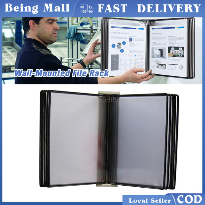10 Pages Wall-Mounted File Rack A4 Size Black Wall Reference System ...