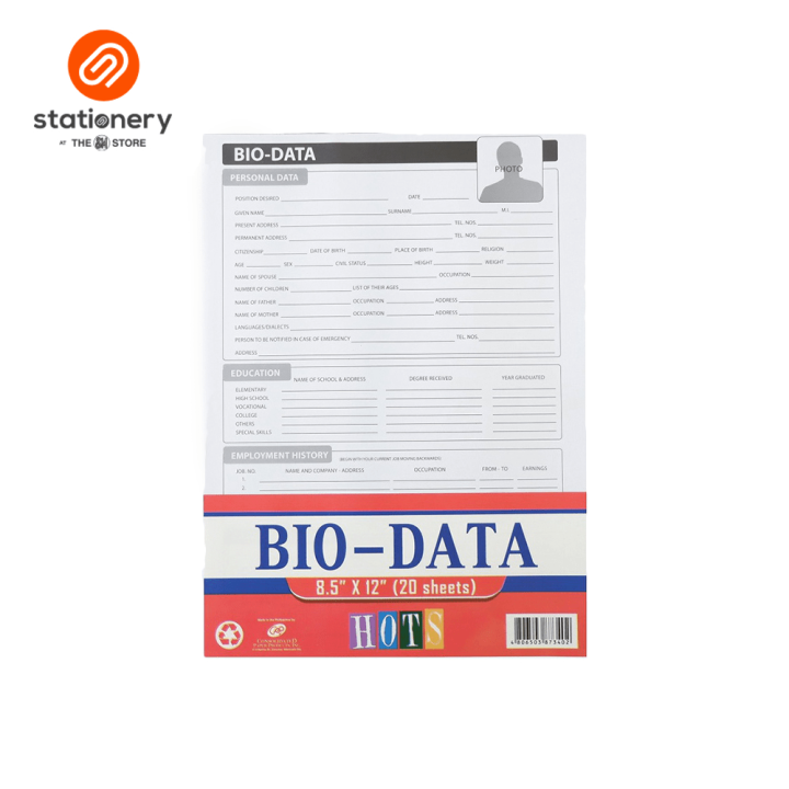 Bio Data Form 20 Sheets per Pack | Lazada PH