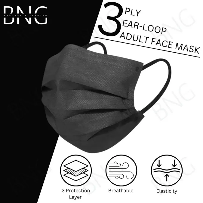 BLACK 50 pcs Face Mask Disposable Earloop 3ply 3 ply HOWMASK BLACK ...