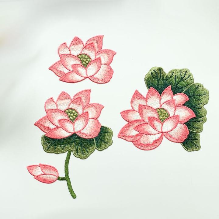 Sticker ủi nhiệt thêu logo hình Hoa sen - Miếng dán trang trí quần áo ...