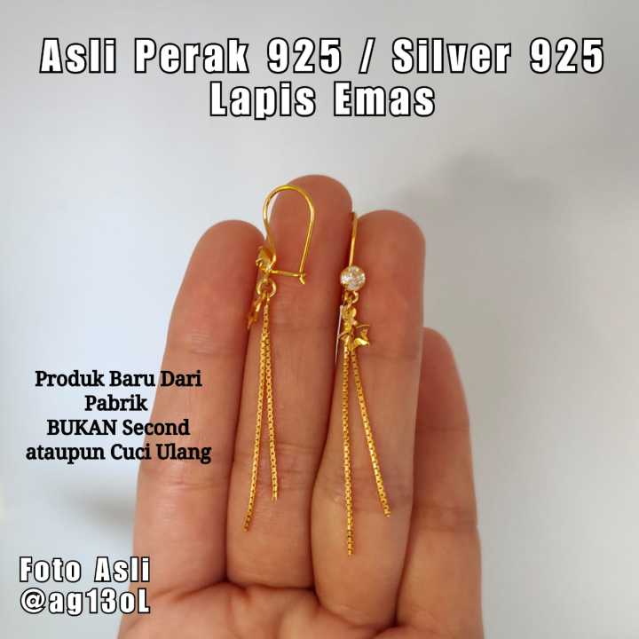 Anting Kait Panjang Perak 925 Lapis Emas Kuning Asli Anting Perak Gold ...