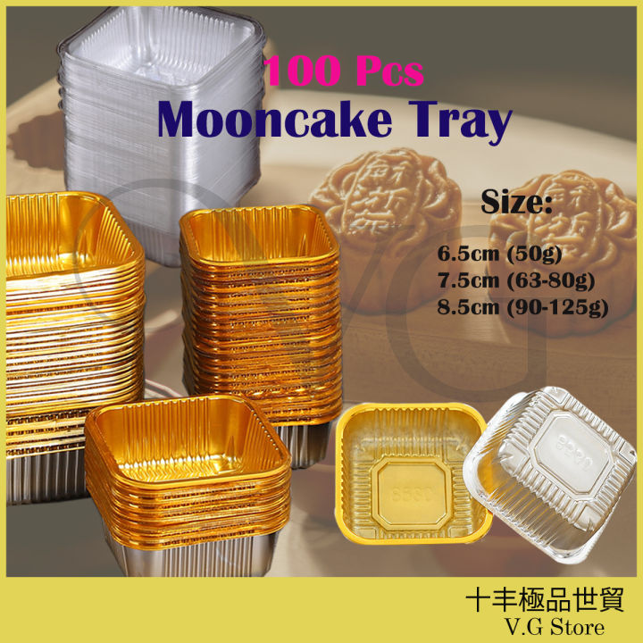 100 Pcs 50g/80g/100g Mooncake Tray Transparent Gold Cookies Cakes Box ...