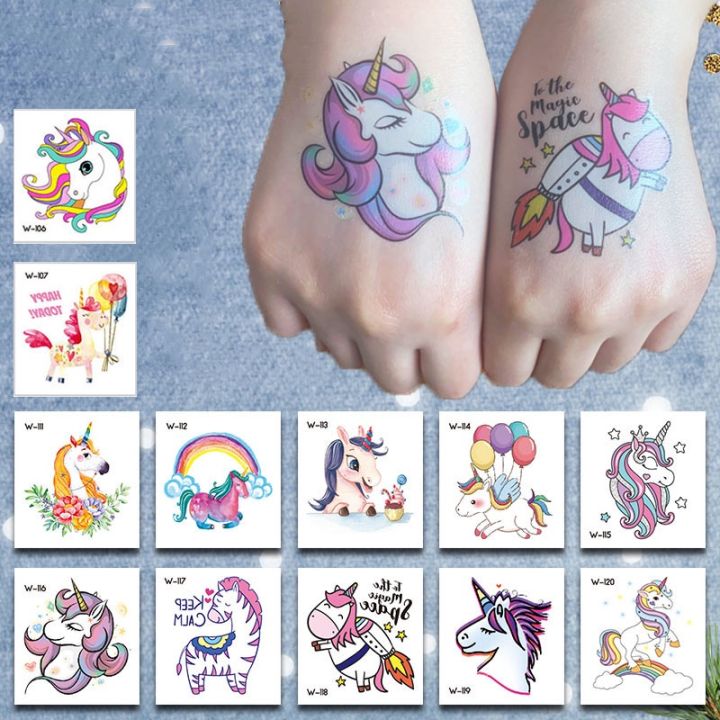 Cartoon Unicorn Tattoo Stickers for Kids Funny Water Transfer Temporary ...