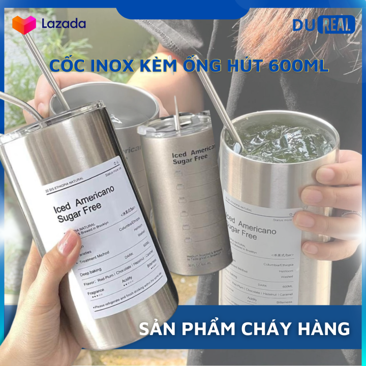 Cốc Uống Nước Giữ Nhiệt Inox 304 Có Ống Hút Ly Uống Coffee 600ML Giữ Nhiệt 6-8 Tiếng | Lazada.vn