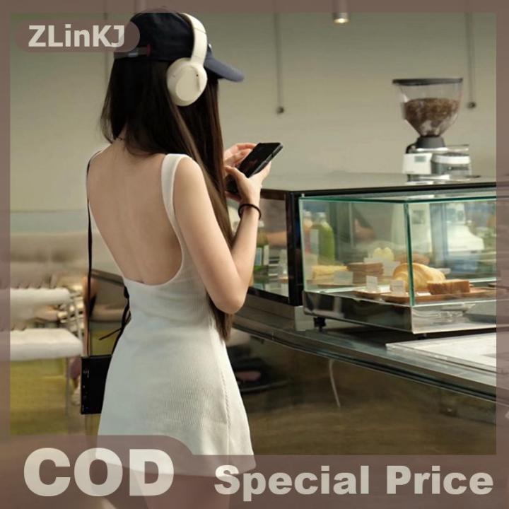 ZLinKJ เดรสลำลองแขนกุดเปิดหลังเซ็กซี่สีพื้นฤดูร้อนของผู้หญิง | Lazada.co.th
