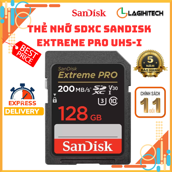 (Lagihitech) Thẻ nhớ SDXC SanDisk Extreme PRO UHS-I U3 4K V30 200MB/s 64GB / 128GB / 256GB ...