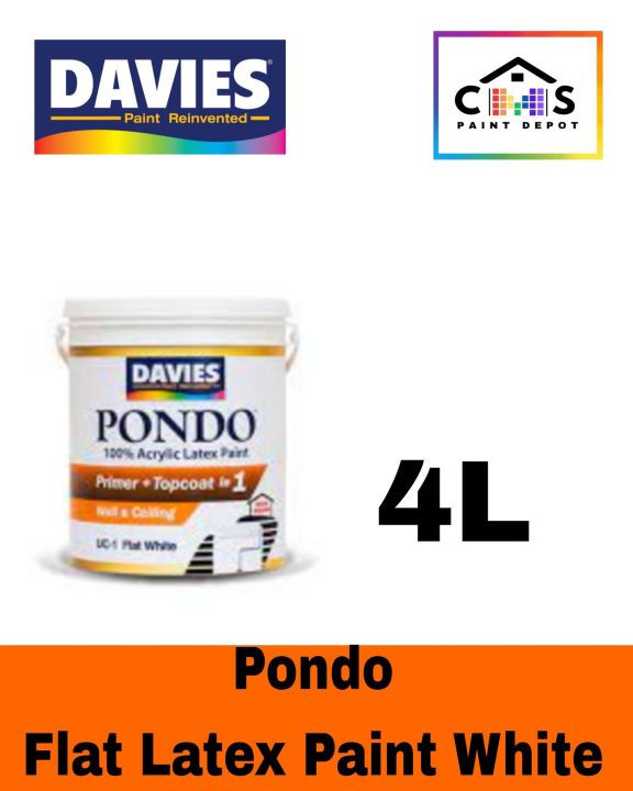 Davies Pondo Acrylic Latex Paint Flat White (Primer + Topcoat in 1 ...