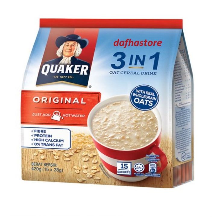 Quaker 3 in 1 oat cereal drink original isi 15 sachet x 28gram | Lazada ...