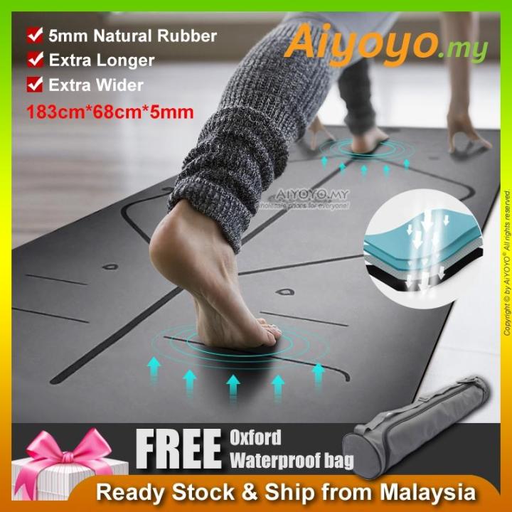 5mm Natural Rubber Yoga Mat Non-Slip With Position Line 183cm x 68cm x ...