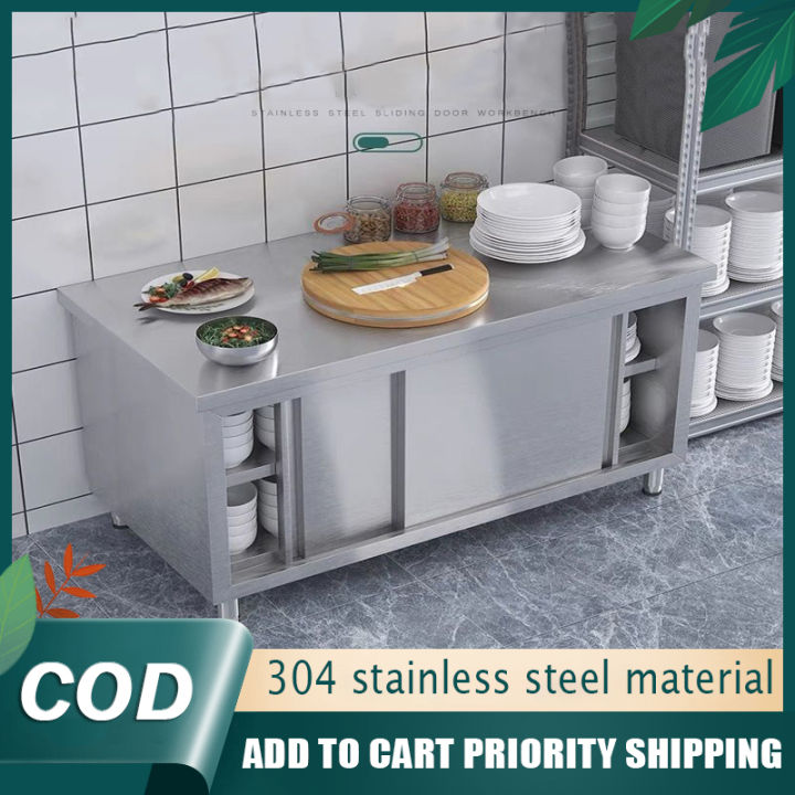 GUGA kitchen workbench 304 stainless steel sliding door workbench ...