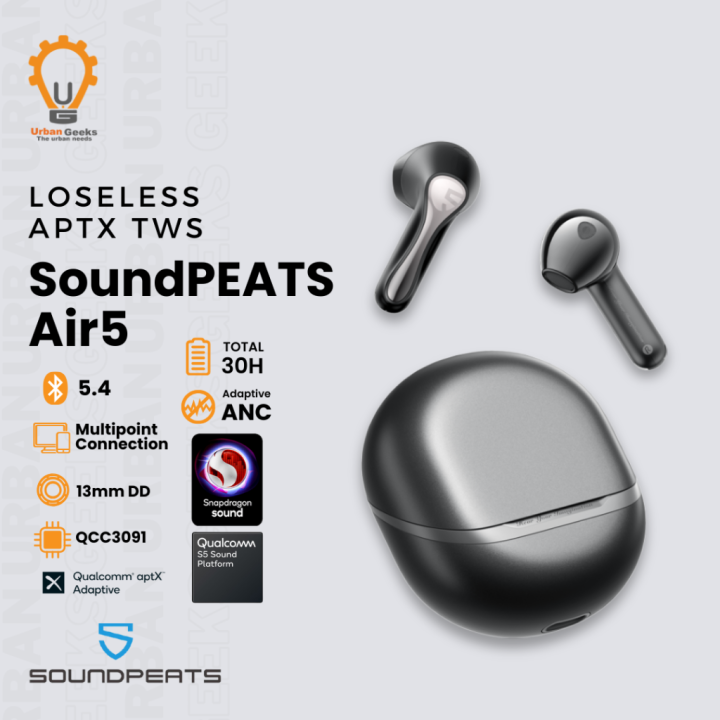 Soundpeats Air5 Wireless Earphones HiFi APTEX Lossless Earbuds Noise ...