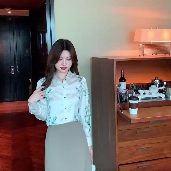 Ammin Korean Style Loose All-Match Long Sleeve Silk Printed Shirt for ... Ammin Korean Style Loose All-Match Long Sleeve Silk Printed Shirt for ...