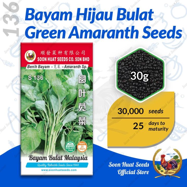 Soon Huat Benih Bayam Hijau 136 Green Amaranth 50Seeds 婉仔苋種子 | Lazada