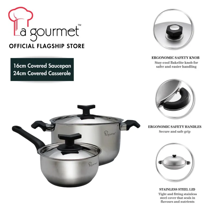 La gourmet Elite 2-pc Stainless Steel Cookware Set (16cm Saucepan ...