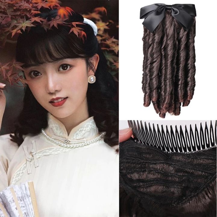 30cm Synthetic Short Wavy Retro Curly Ponytail Medieval Europen Black ...