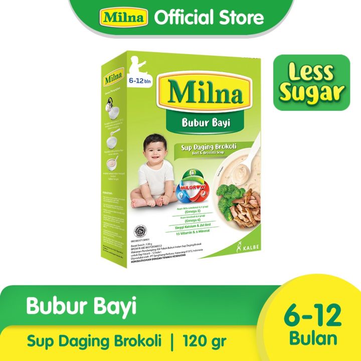 Milna bubur bayi 6-12 bulan Rasa Sup Daging Brokoli 120gr | Lazada ...
