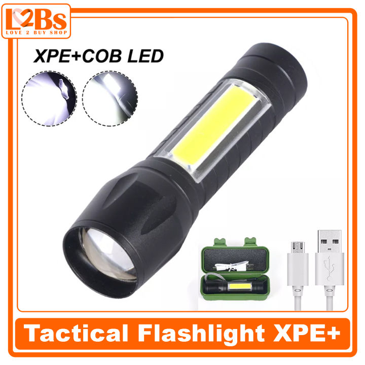 Tactical Flashlight XPE+ Police Cree LED Built-in Battery Flashlight ...