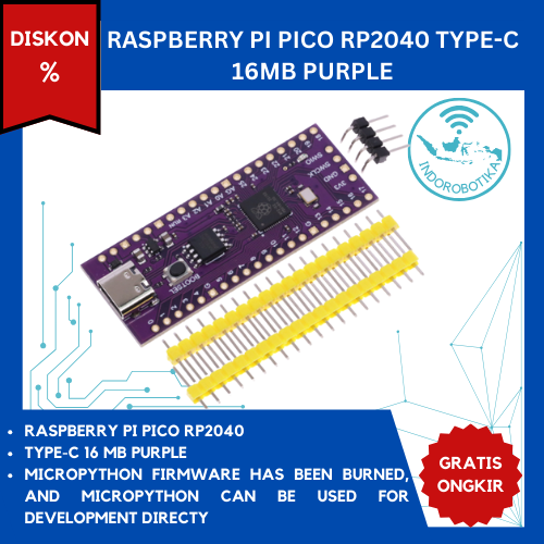 Raspberry Pi Pico Rp2040 Type C 16mb Purple Lazada Indonesia